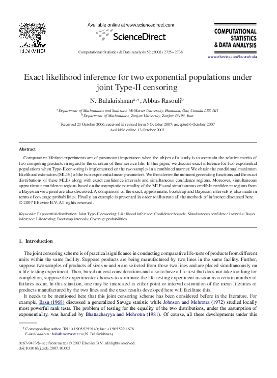(PDF) Exact Likelihood Inference for Two Exponential Populations Under Joint Progressive Type-II ...