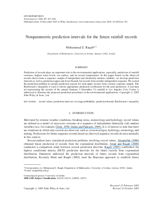 (PDF) Nonparametric Prediction Intervals for Future Order Statistics in a Proportional Hazard Model
