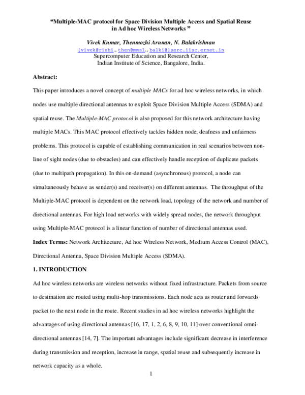 Pdf Multiple Mac Protocol For Space Division Multiple Access And