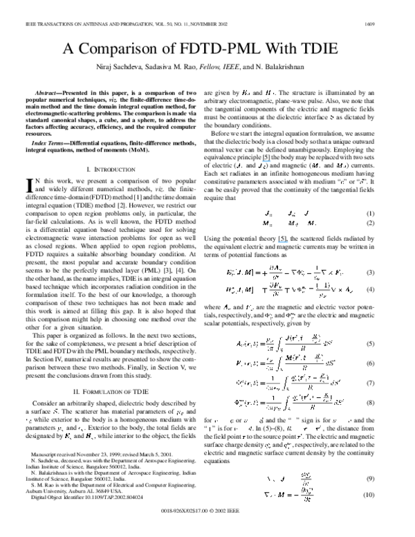 (PDF) A comparison of FDTD-PML with TDIE
