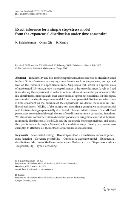(PDF) Exact inference for a simple step-stress model from the ...