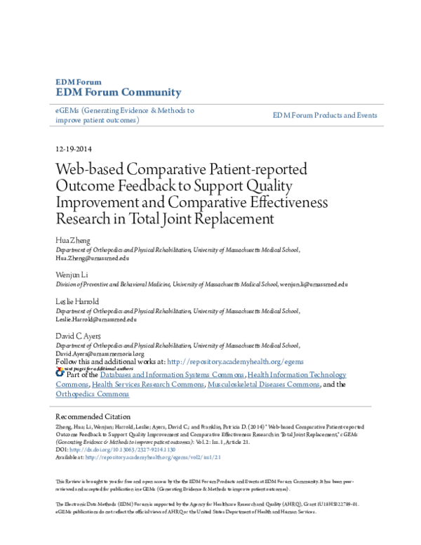 (PDF) Web-based Comparative Patient-reported Outcome Feedback to Support Quality Improvement and ...