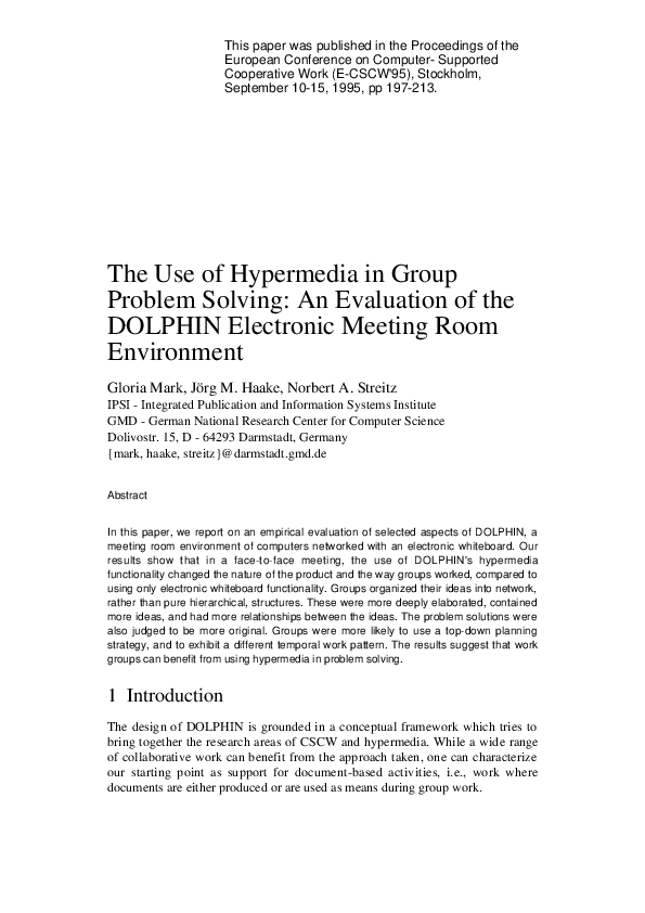 (PDF) The Use of Hypermedia in Group Problem Solving: An Evaluation of the DOLPHIN Electronic ...