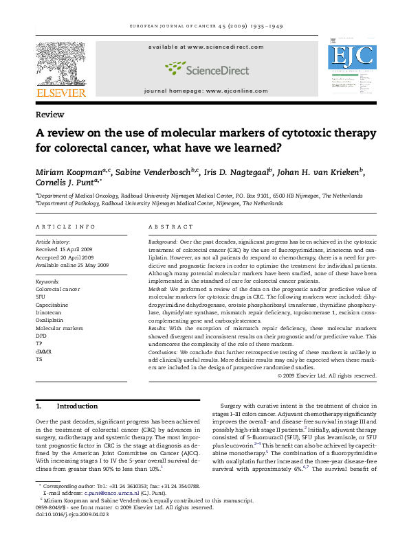 (PDF) A review on the use of molecular markers of cytotoxic therapy for ...