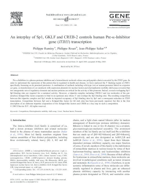 (PDF) An interplay of Sp1, GKLF and CREB-2 controls human Pre-α ...