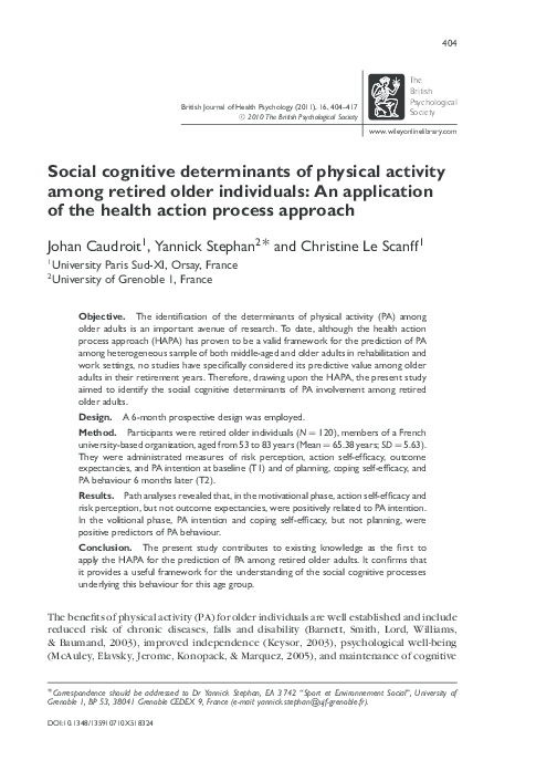 (PDF) Social-cognitive determinants of physical activity: The influence of social support, self ...
