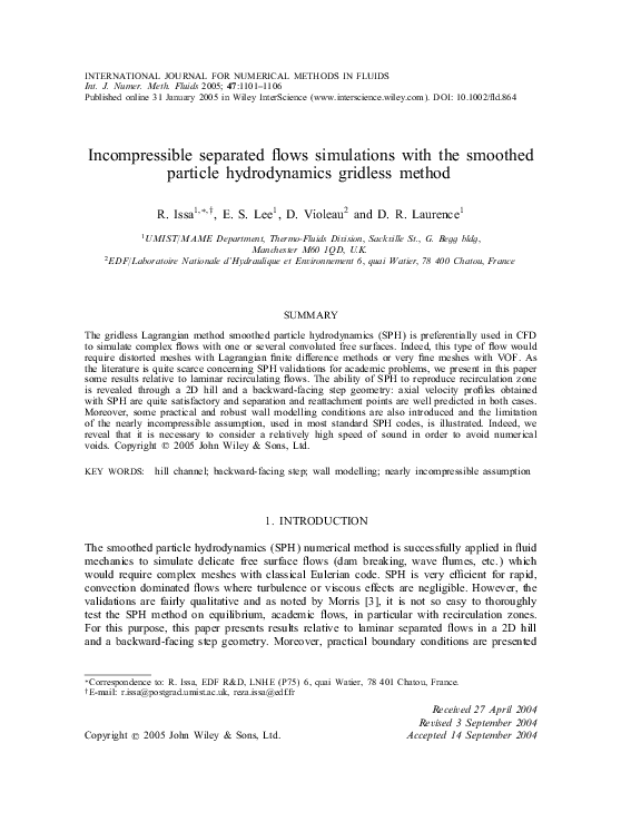 (PDF) Incompressible separated flows simulations with the smoothed particle hydrodynamics ...