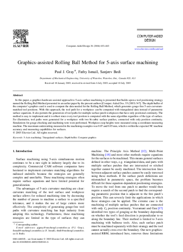 (PDF) Graphics-assisted Rolling Ball Method for 5-axis surface machining