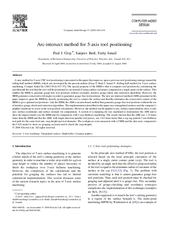 (PDF) Arc-intersect method for 5-axis tool positioning