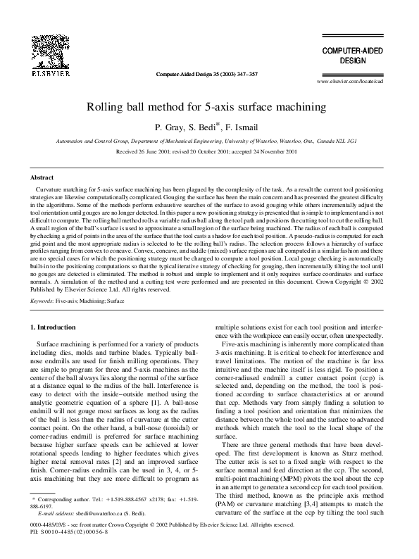 (PDF) Rolling ball method for 5-axis surface machining