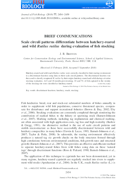 (PDF) Scale circuli patterns differentiate between hatchery-reared and ...