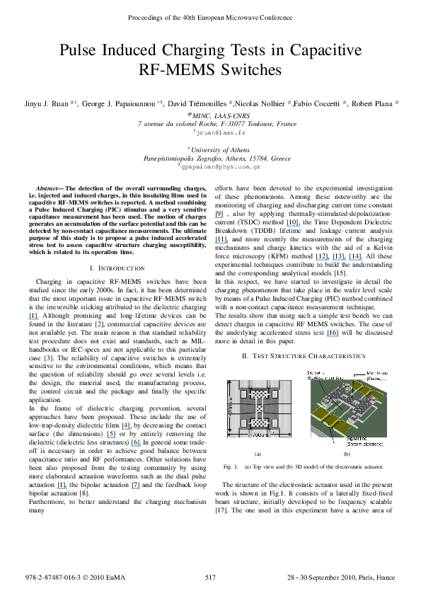 Pdf Pulse Induced Charging Tests In Capacitive Rf Mems Switches