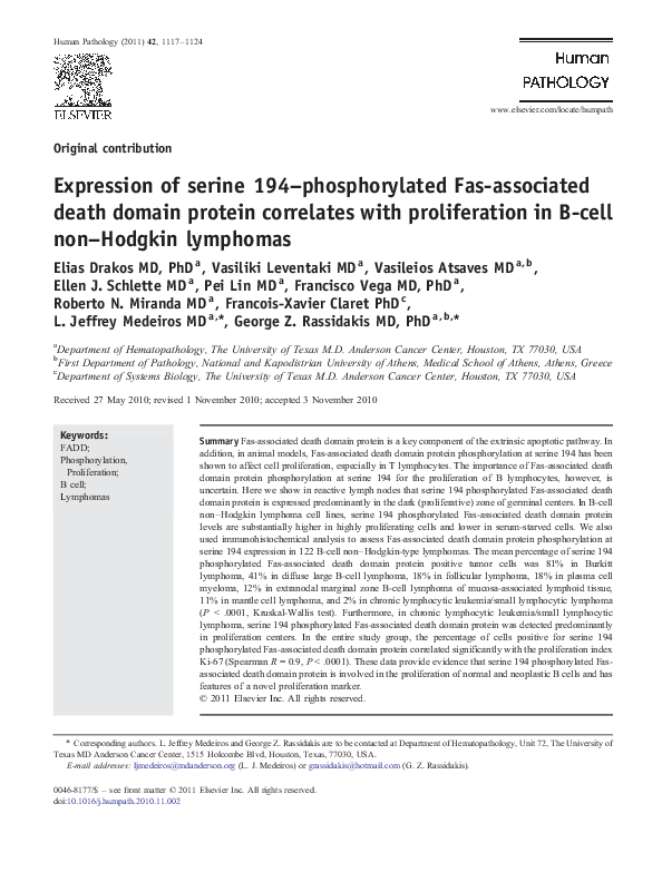(PDF) Expression of serine 194–phosphorylated Fas-associated death ...