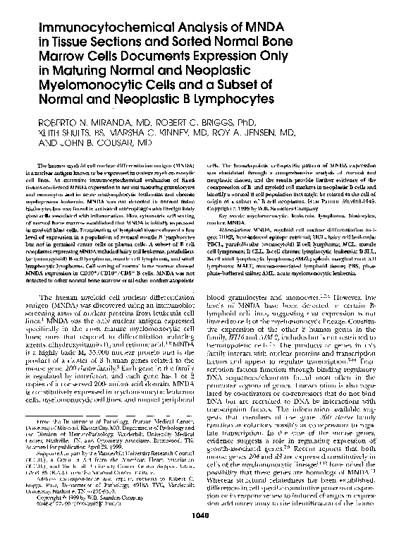 (PDF) Immunocytochemical analysis of MNDA in tissue sections and sorted ...