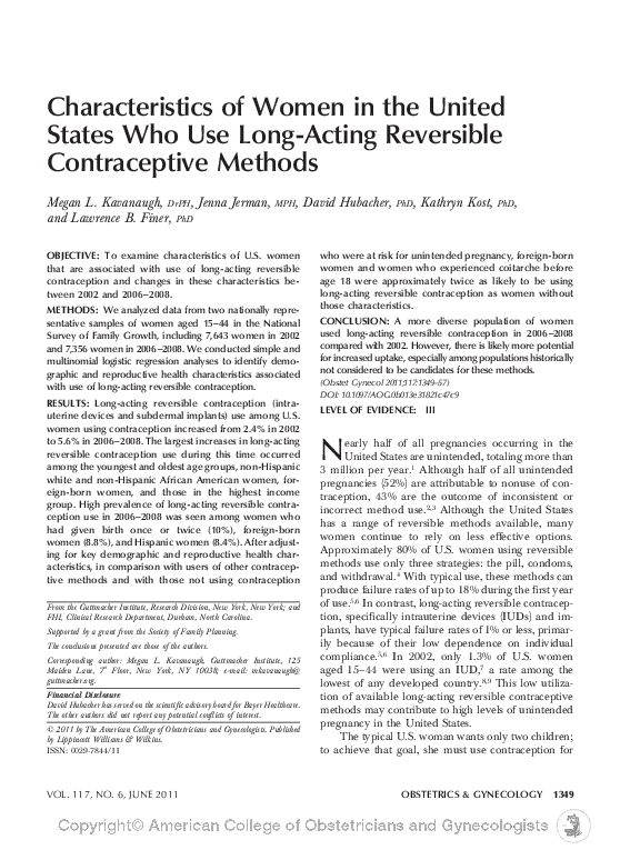 (PDF) Characteristics of Women in the United States Who Use Long-Acting ...