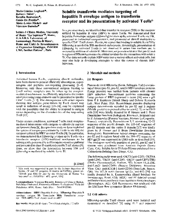 (PDF) Soluble transferrin mediates targeting of hepatitis B envelope ...