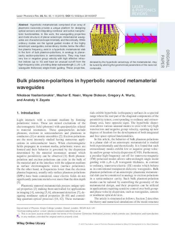 (PDF) Bulk plasmon-polaritons in hyperbolic nanorod metamaterial waveguides