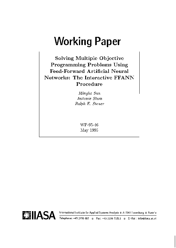 (PDF) Solving Multiple Objective Programming Problems Using Feed-Forward Artificial Neural ...