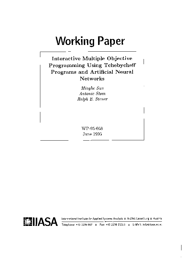 Pdf Interactive Multiple Objective Programming Using Tchebycheff Programs And Artificial