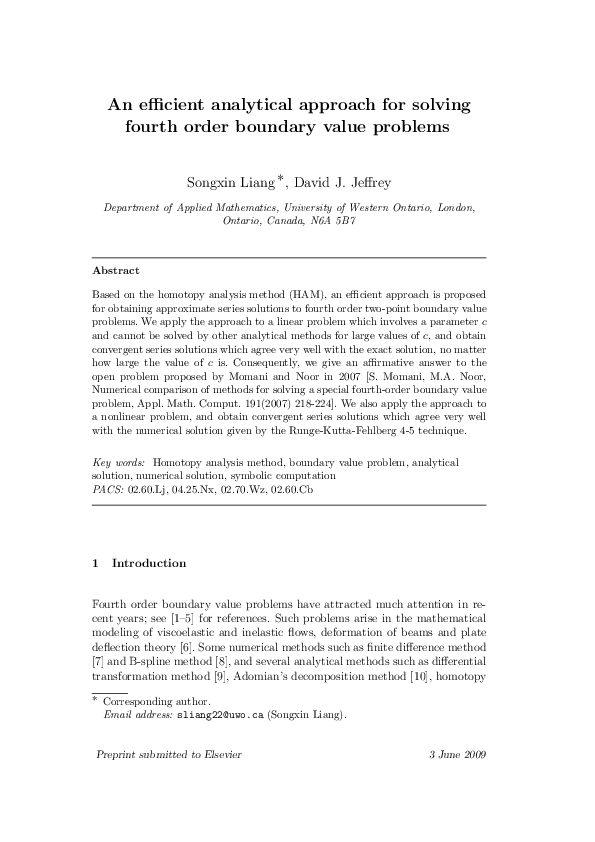(PDF) An efficient analytical approach for solving fourth order boundary value problems