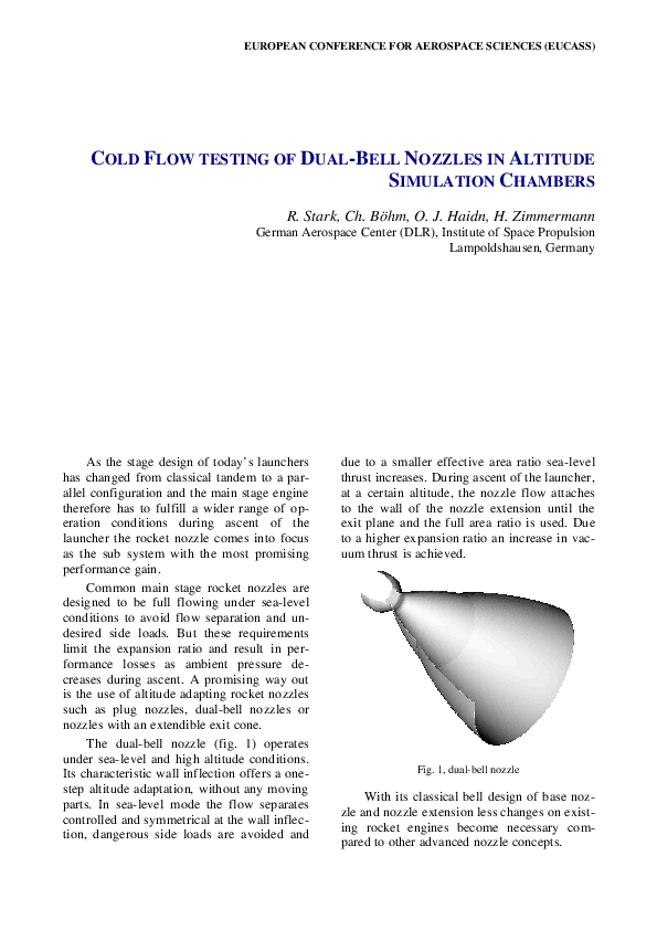 (PDF) Cold Flow Testing of Dual-Bell Nozzles in Altitude Simulation ...