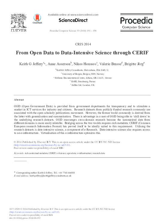 (PDF) From Open Data to Data-intensive Science through CERIF | Nikos Houssos - Academia.edu