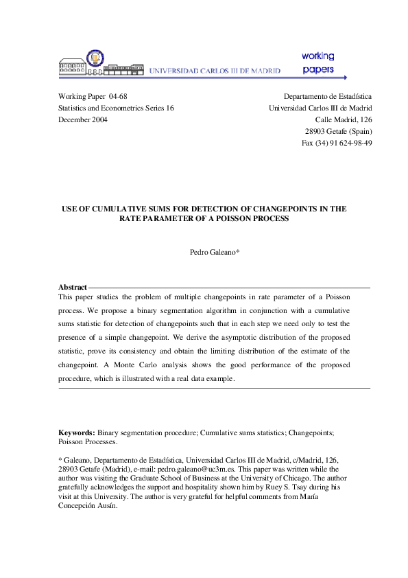 (PDF) The use of cumulative sums for detection of changepoints in the rate parameter of a ...