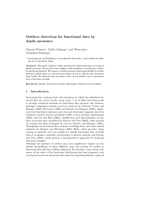 (PDF) Outliers detection for functional data by depth measures