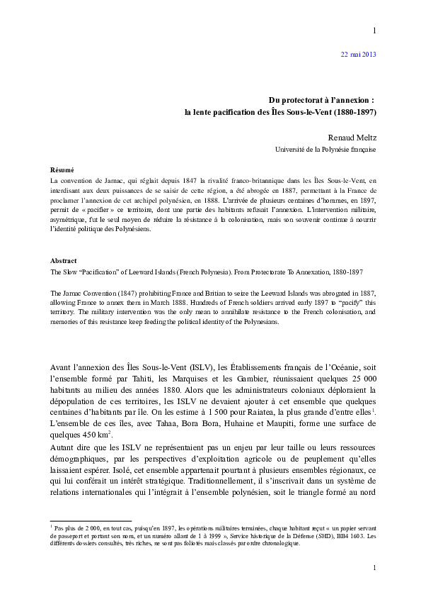 (DOC) Du protectorat à l'annexion : la lente pacification des Îles Sous ...