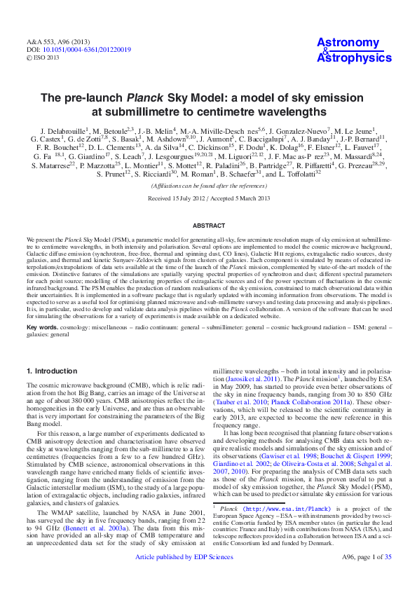 (PDF) The pre-launch Planck Sky Model: a model of sky emission at ...