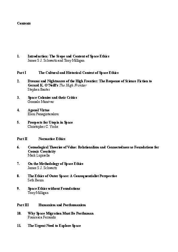 (DOC) James S.J. Schwartz and Tony Milligan (eds.) The Ethics of Space ...