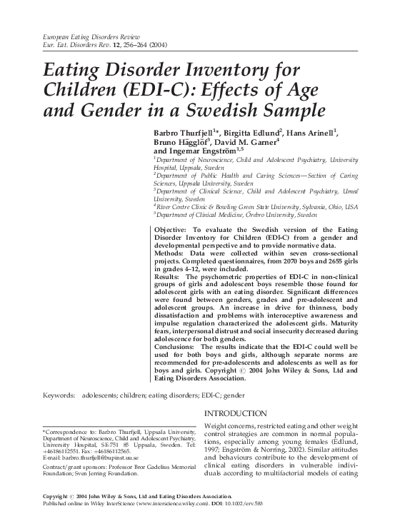 (PDF) Eating Disorder Inventory for Children(EDI-C): effects of age and ...