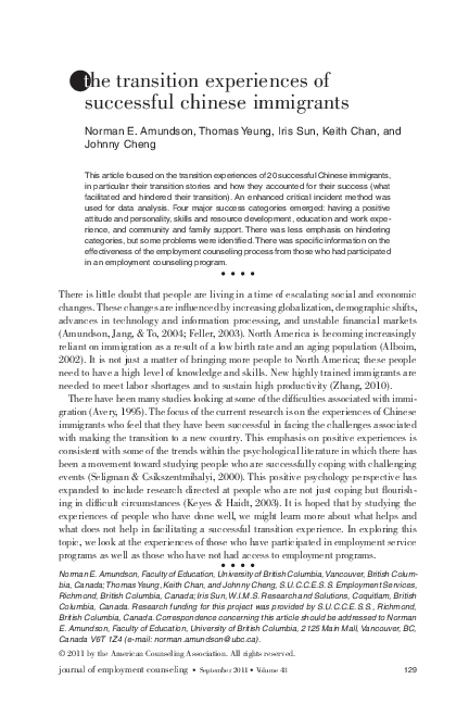 (PDF) the transition experiences of successful chinese immigrants