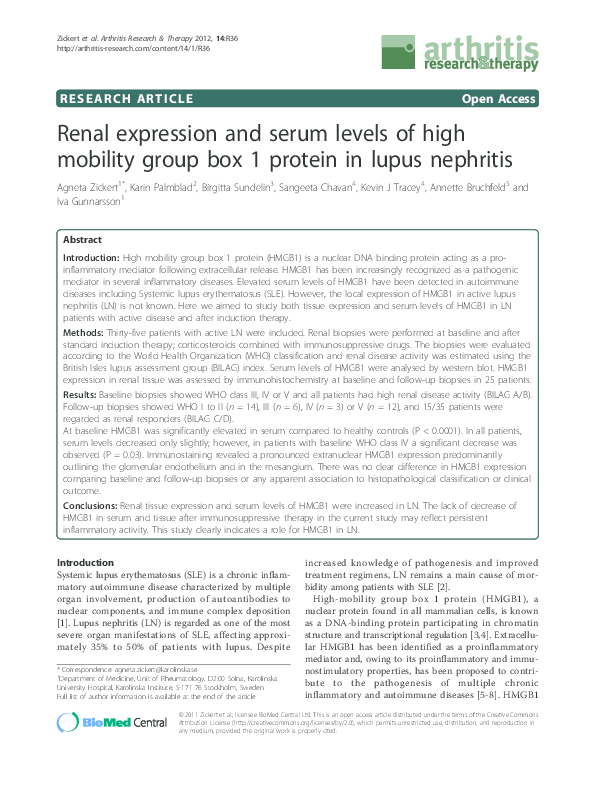 (PDF) Renal expression and serum levels of high mobility group box 1 ...