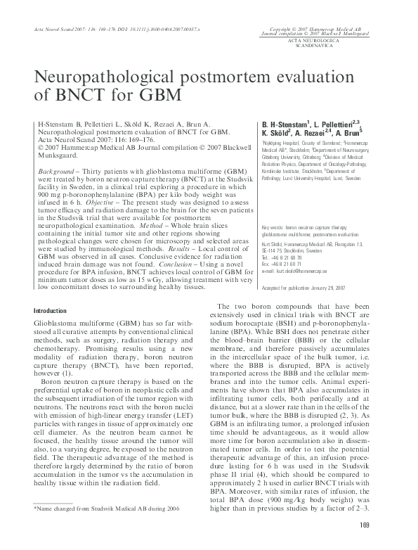 (PDF) Neuropathological postmortem evaluation of BNCT for GBM