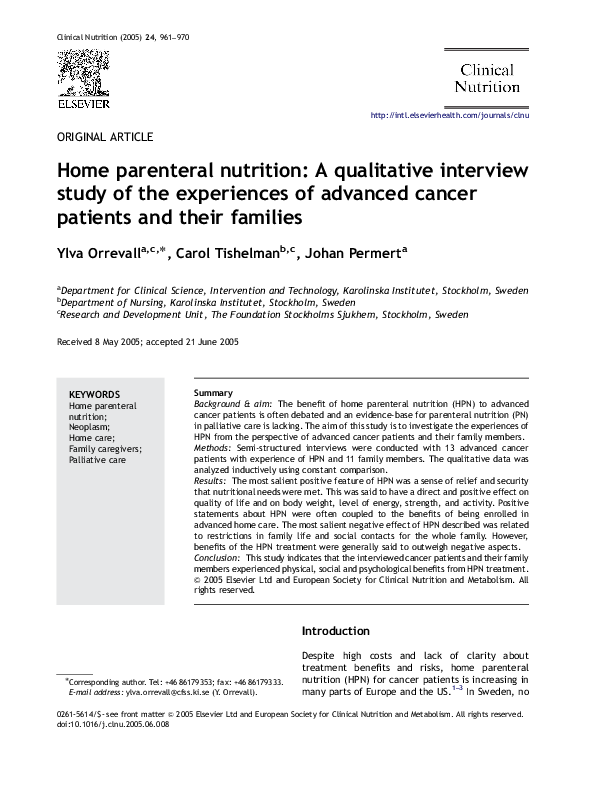 (PDF) Home parenteral nutrition: A qualitative interview study of the ...