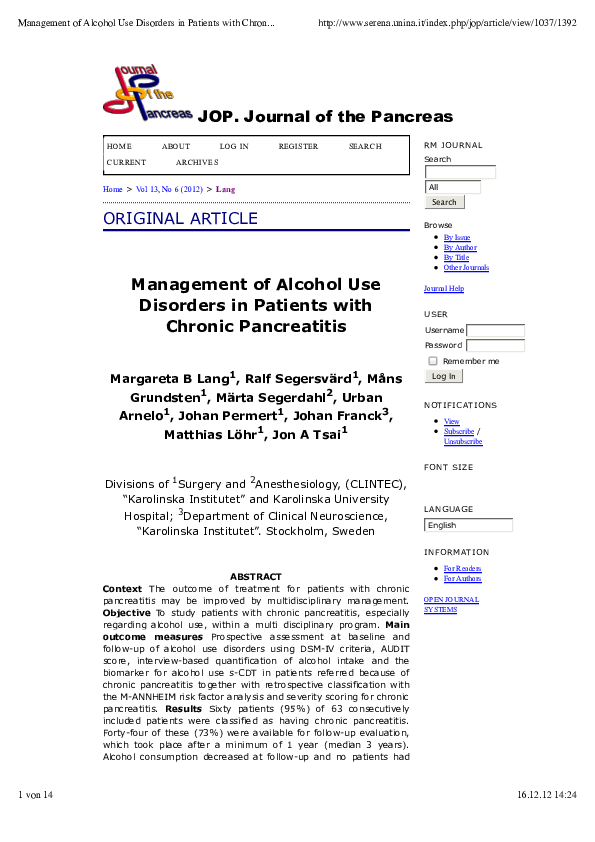 (PDF) Management of alcohol use disorders in patients with chronic ...