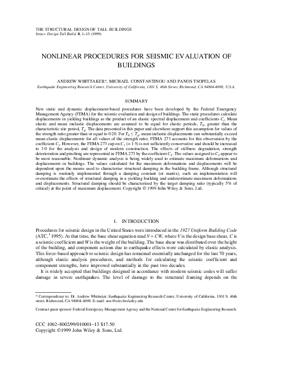 (PDF) Nonlinear procedures for seismic evaluation of buildings