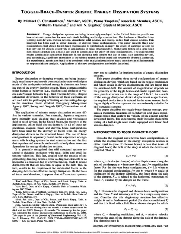 (PDF) Toggle-Brace-Damper Seismic Energy Dissipation Systems