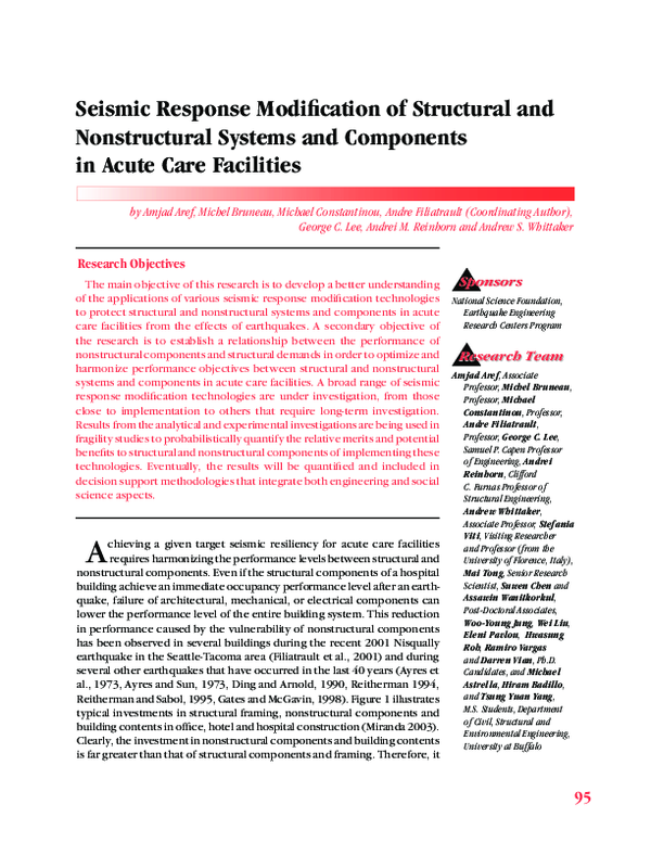 Pdf Seismic Response Modification Of Structural And Nonstructural Systems And Components In