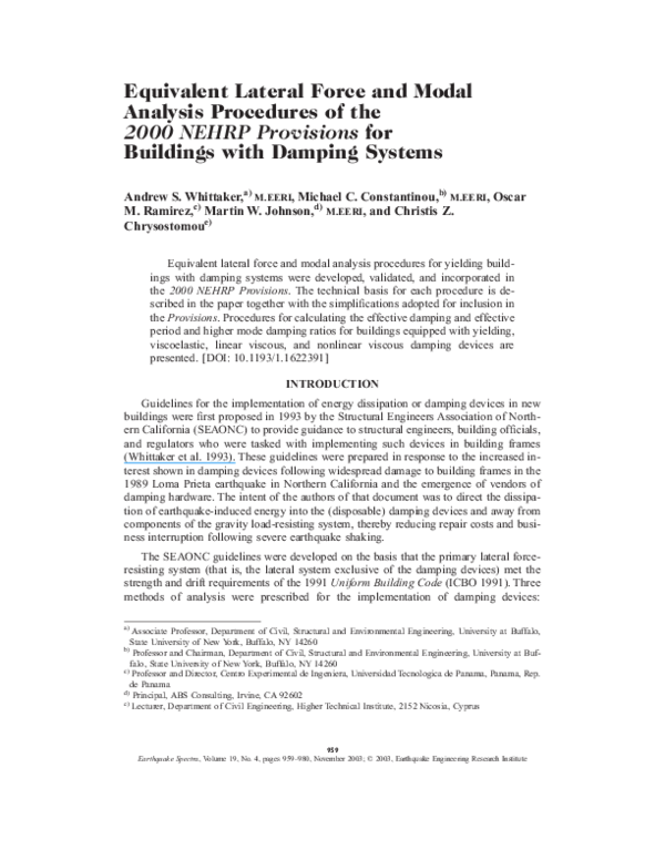 (PDF) Equivalent Lateral Force and Modal Analysis Procedures of the ...