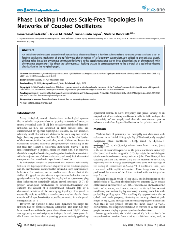 (PDF) Phase Locking Induces Scale-Free Topologies in Networks of ...