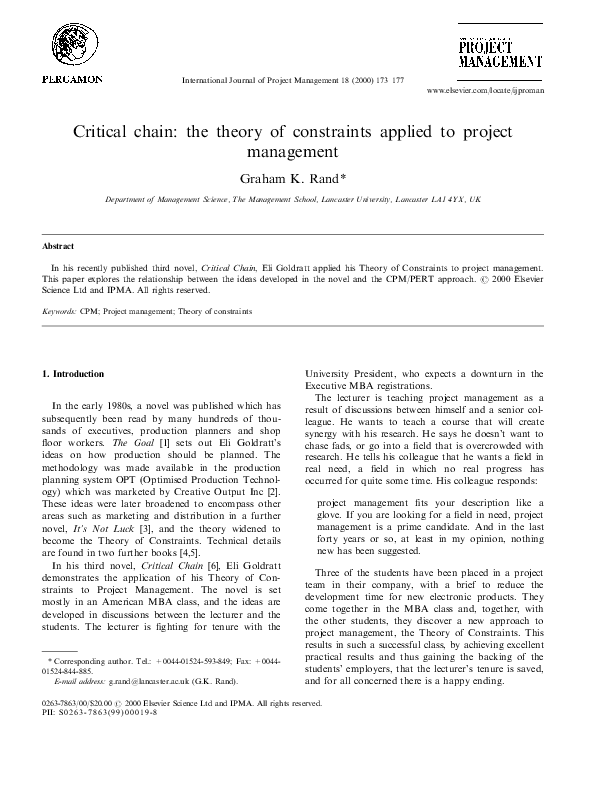 (PDF) Critical chain: the theory of constraints applied to project ...