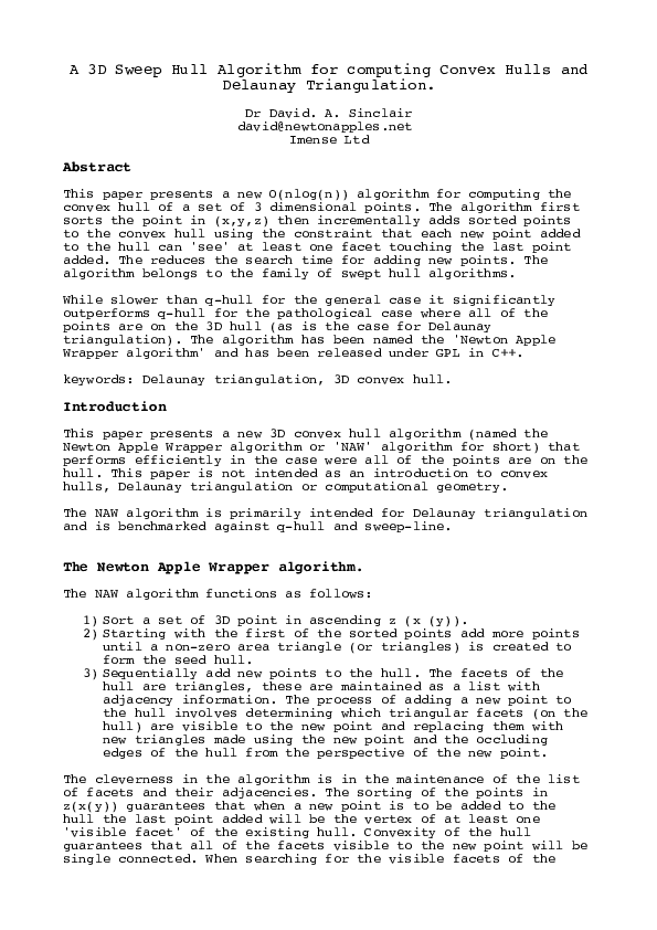 Pdf A 3d Sweep Hull Algorithm For Computing Convex Hulls And Delaunay Triangulation David