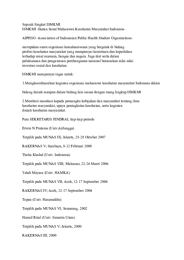 (DOC) Sejarah Singkat ISMKMI