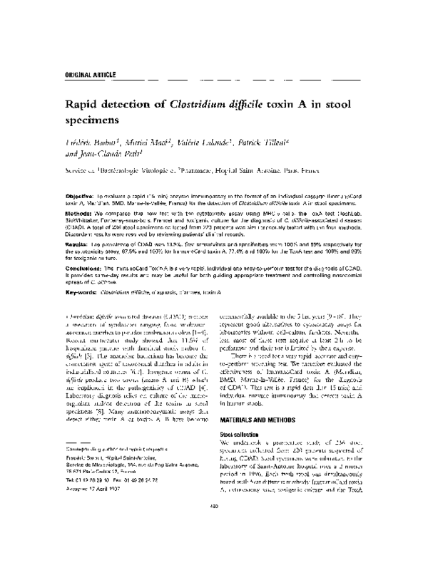 Pdf Rapid Detection Of Clostridium Difficile Toxin A In Stool Specimens