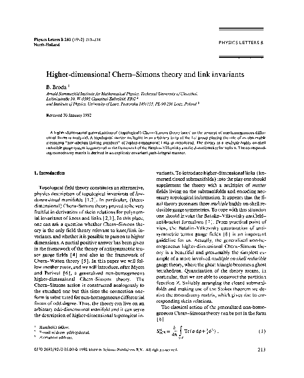 (PDF) Higher-dimensional Chern-Simons theory and link invariants | Bogusław Broda - Academia.edu