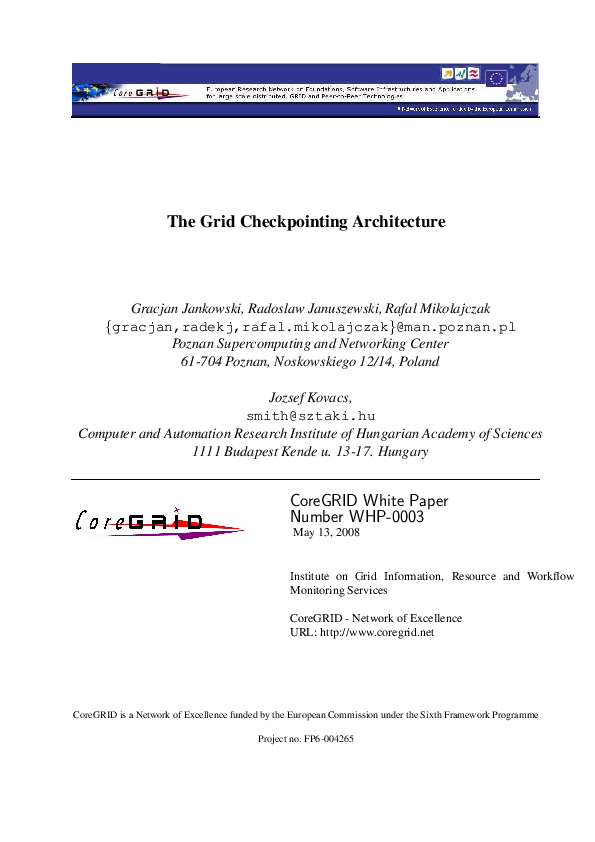 (PDF) Checkpointing Solutions for Grid Architectures