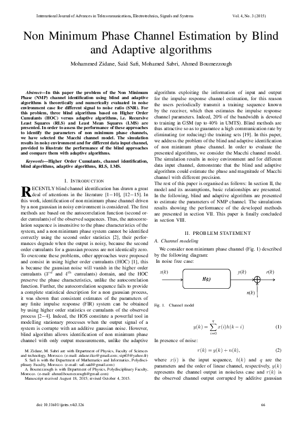 (PDF) Non Minimum Phase Channel Estimation by Blind and Adaptive algorithms