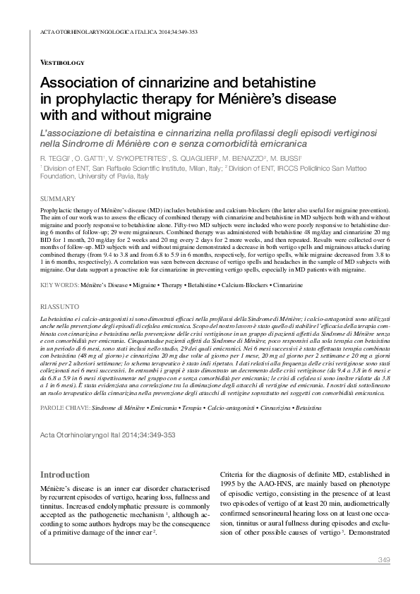 (PDF) Association of cinnarizine and betahistine in prophylactic ...